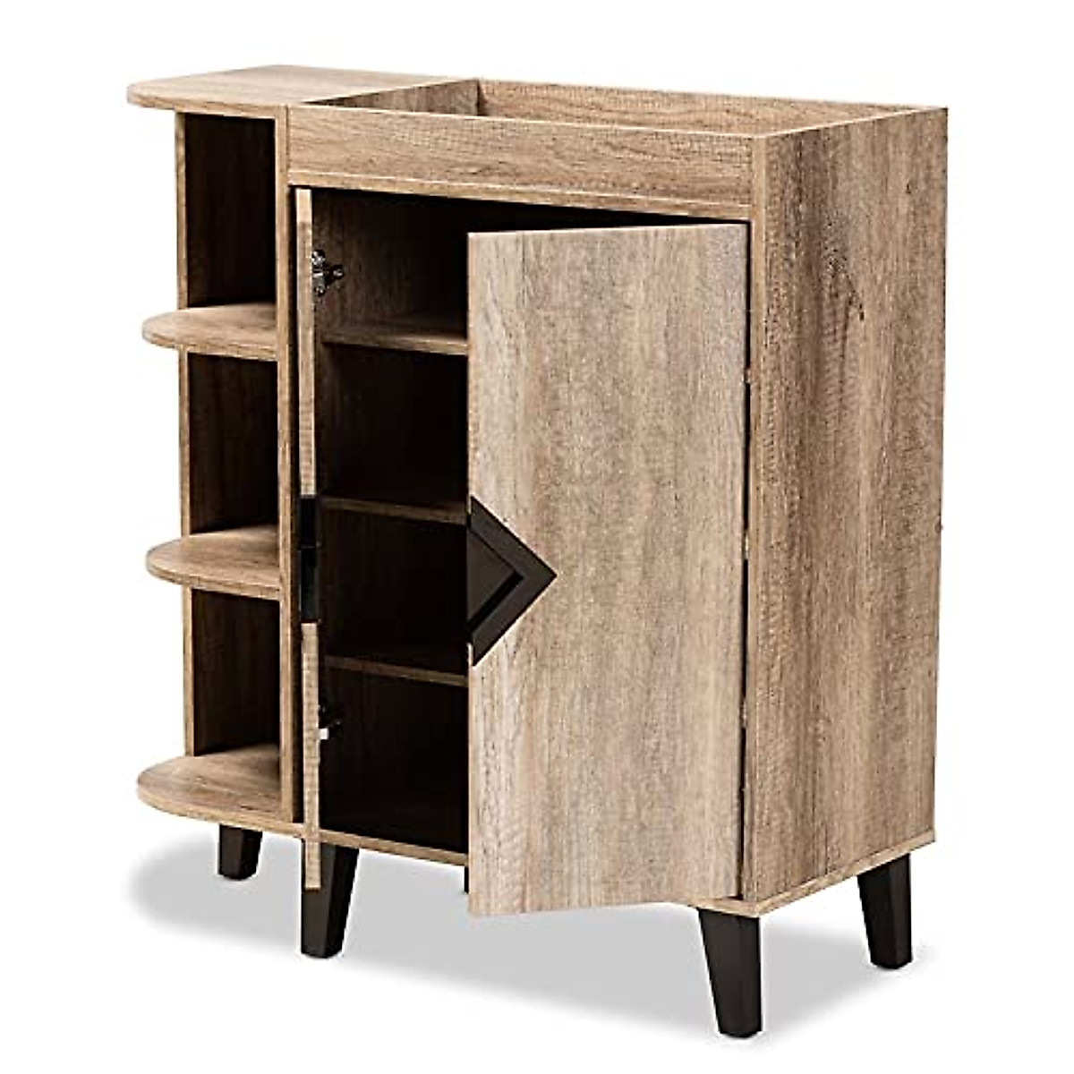 BOWERY HILL Modern Oak Finished Wood 2-Door Shoe Cabinet with Open Shelves