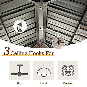 Domi 10' x 14' Hardtop Gazebo Permanent Metal Gazebo with Galvanized Steel Double Roof, Curtains and Netting for Outdoor Dining, Party, Patio, Backyard, Grey