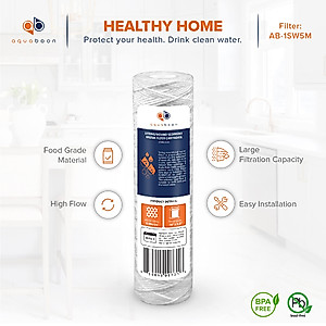 Aquaboon 4-Pack 5 Micron String Wound Water Filter Cartridge | Universal Whole House 10 x 2.5 inch Cartridges & Aquaboon 4-Pack 5 Micron Grooved Sediment Water Filter Cartridge