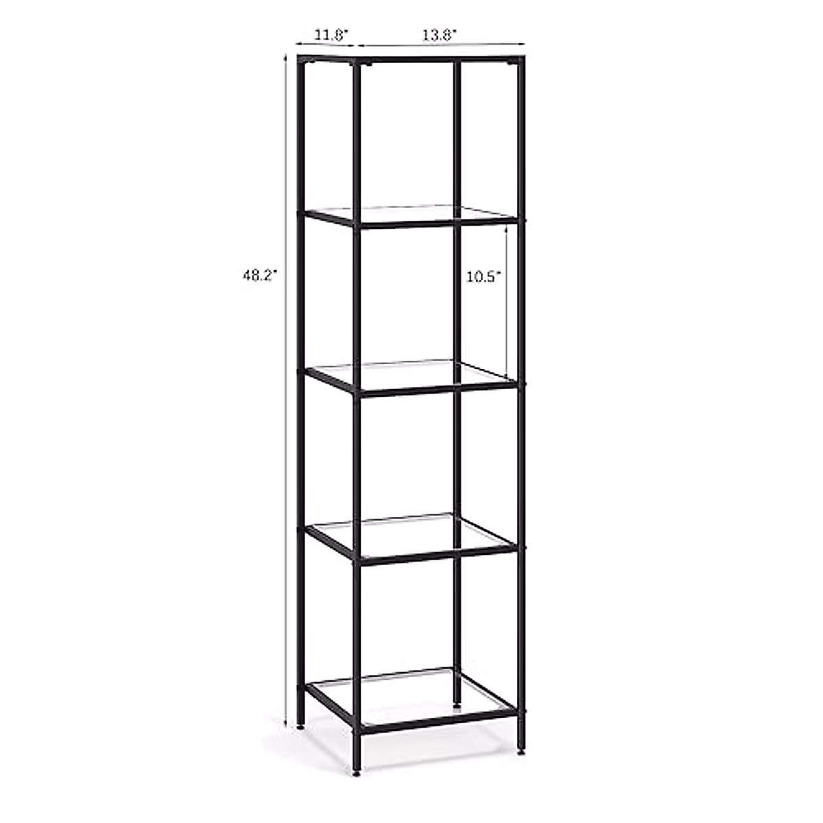 Homhedy 5-Tier Bookshelf,Metal Bookcase,Tempered Glass Shelves,Storage Rack Shelf for Home Office,Living Room,Bedroom, Bathroom,Modern Style, Black