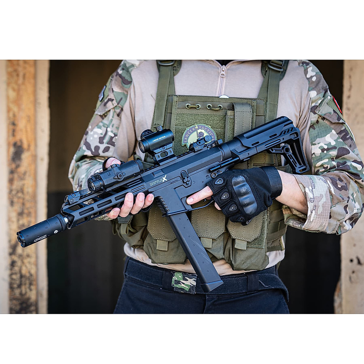 Lancer Tactical Gen 2 New 9mm Battle X CQB Lightweight Carbine AEG Color Black