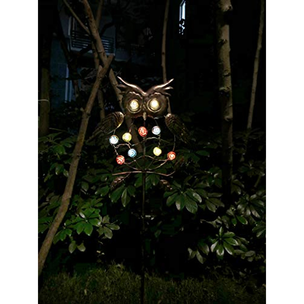 Decorman Outdoor Solar Light Stake - Solar Powered Metal Owl LED Decorative Garden Lights for Walkway, Pathway, Yard, Lawn (Rusty Brown)