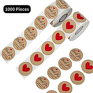 MGHLB 1.5'' Thank You Stickers, 1000PCS Kraft Paper Small Business Love Adhesive Label Rolls for Envelopes, Bags, Boxes, Handicrafts