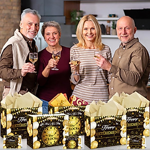 Retirement Gift Bag with Tissue Paper Set Large Black and Gold Happy Retirement Wrapping Gift Bag and Greeting Card for Men Women Office Coworker Farewell Going Away Party Favors Wrap Bags Supplies