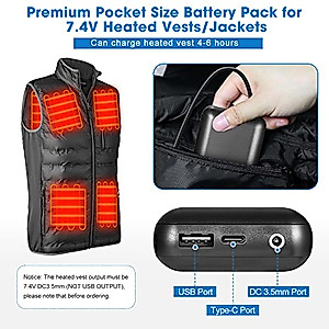 rapthor 7.4V 5500mAh 3A Battery Pack for Heated Vest/Jackets/Hoodies/Phone, Portable Dual Outputs Rechargeable Battery with Charing Cable and Fast Charger for iPhone Android Smart Phones