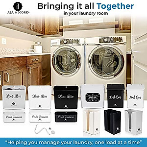 A.J.A. & MORE Lint Holder Bin with Magnetic Strip and Pocket Treasures Bin Magnetic Coin Holder (2 Piece Set) for Laundry Room Organization or Laundry Room Décor (Matte Black)