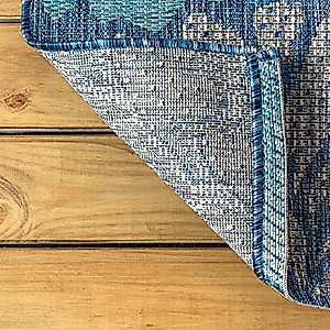 JONATHAN Y SMB110C-8 Zinnia Modern Floral Textured Weave Indoor Outdoor Area-Rug Bohemian Coastal Easy-Cleaning Bedroom Kitchen Backyard Patio Non Shedding, 8 X 10, Navy/Aqua