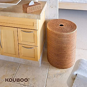 KOUBOO 1030001 Rattan Hamper with Cotton Liner, 18" x 18" x 22", Honey Brown