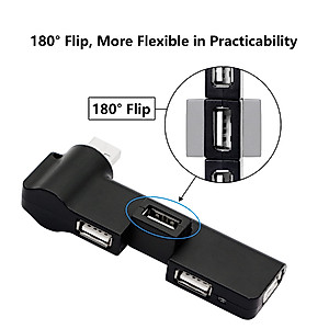 RIIEYOCA 4 Port USB 2.0 Hub, 90°/180° Degree rotatable USB Expansion allocator, for PC, Laptop, Keyboard, Mouse, Hard Drives and Other USB 2.0 Adapter(Black)