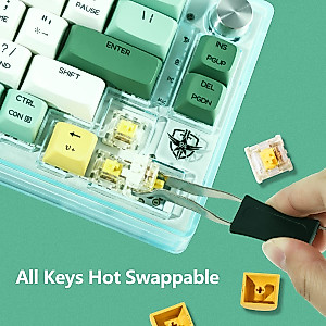 BOYI TD66 Mini RGB Hot Swappable Tri-Mode 65% Mechanical Gaming Keyboard with Knob,2.4Ghz/Bluetooth 5.0/Wired Dye Sublimation PBT Keycaps Programmable Keyboard for Mac/Win/Gamers(Avocado XDA Keycaps)