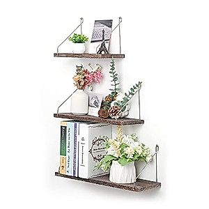 MITIME Floating Shelves Set of 3 Rustic Solid Wood Floating Shelf Wall Storage Shelves for Living Room, Bedroom, Bathroom, Kitchen Laundry, Office (Retro Color L+M+S)