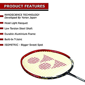 YONEX Nanoray 6000I G4 - U Aluminium Strung Badminton Racket with Full Racket Cover (Red) | for Intermediate Players | 92 Grams | Maximum String Tension - 24lbs