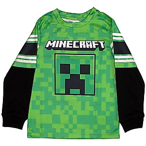 Minecraft Video Game 2-Piece Set, Boys Long Sleeve Active Mesh T-Shirt & Pants 2-Pack Bundle Set (Size 14/16, Green)