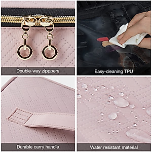 LIGHT FLIGHT Large Makeup Case, Travel Makeup Bag Cosmetic Case Organizer Portable Storage Bag with Adjustable Dividers for Cosmetics Makeup Brushes Toiletry Digital Accessories (Medium, Pink)