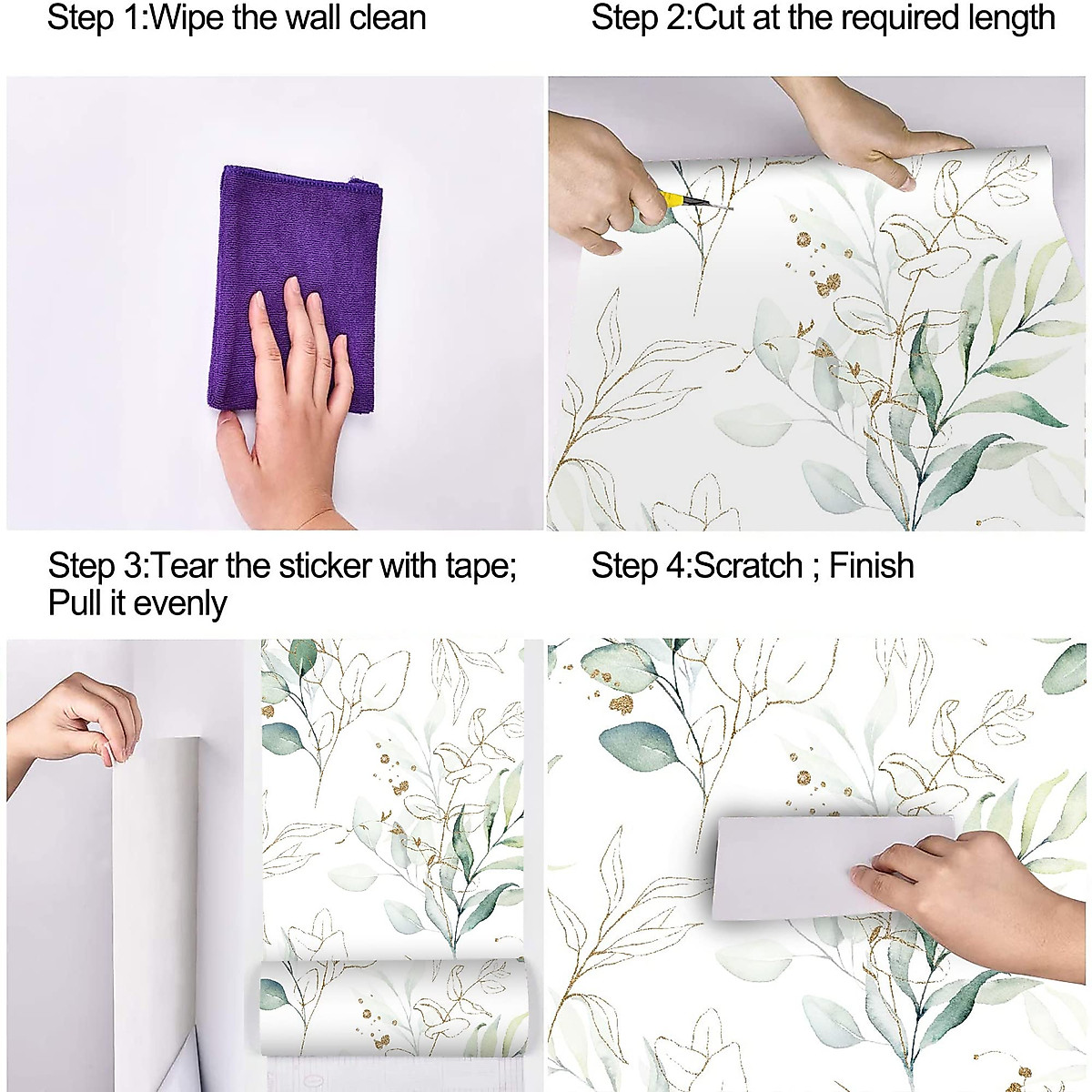 UniGoos Gold Edge Foliage Peel and Stick Wallpaper Green Leaves Vinyl Removable Contact Paper Abstract Branch Leaf Self-Adhesive Wall Paper Roll for Cabinet Living Room DIY Decor 17.7" x118.1"