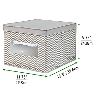 mDesign Large Soft Stackable Fabric Baby Nursery Storage Organizer Holder Bin Box with Front Window/Lid for Child/Kids Bedroom, Playroom, Classroom, Spira Collection, 4 Pack, Taupe/Natural