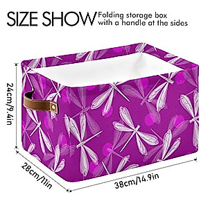 Bardic Storage Basket Purple Butterfly Canvas Fabric Foldable Storage Bins Cubes Baskets Containers with Handles Bedroom Toys Clothes Closet Organizer