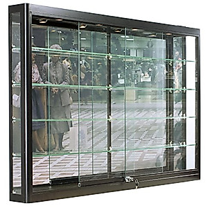 Displays2go Aluminum Display Cabinet for Retail with Lighting, Tempered Glass Shelves – Black (WC606LEDB)