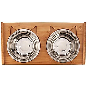 Lepet Elevated Dog Cat Bowls, Raised Pet Feeder Solid Bamboo Stand Perfect for Cats and Small Dogs (4 Bowls Incline)