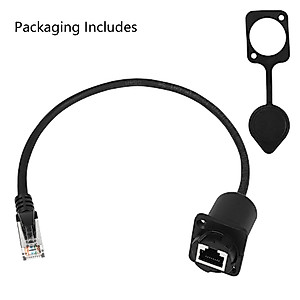 CERRXIAN 35cm RJ45 Male to Female Cat5 5e 6 Waterproof Panel Mount LAN Network Ethernet Extension Cable with Cap