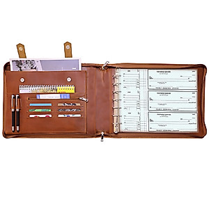 7 Ring Check Binder for Business Checks, Checkbook Binder with Zipper for 3-up Business Checks,Personalized Check Book Portfolio for 9 x 13 inch Sheets 600 Check, Check Holders for Men/Women