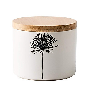 Ceramic Retro Flower Sugar Bowl Spice Jar Storage Pot with Wooden Lid