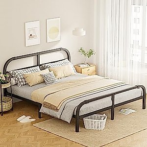 ONEMO 14 Inch California King Bed Frame with Headboard and Footboard Metal Platform Bed Frames Heavy Duty Mattress Foundation Quiet and Anti-Slip No Box Spring Needed Black