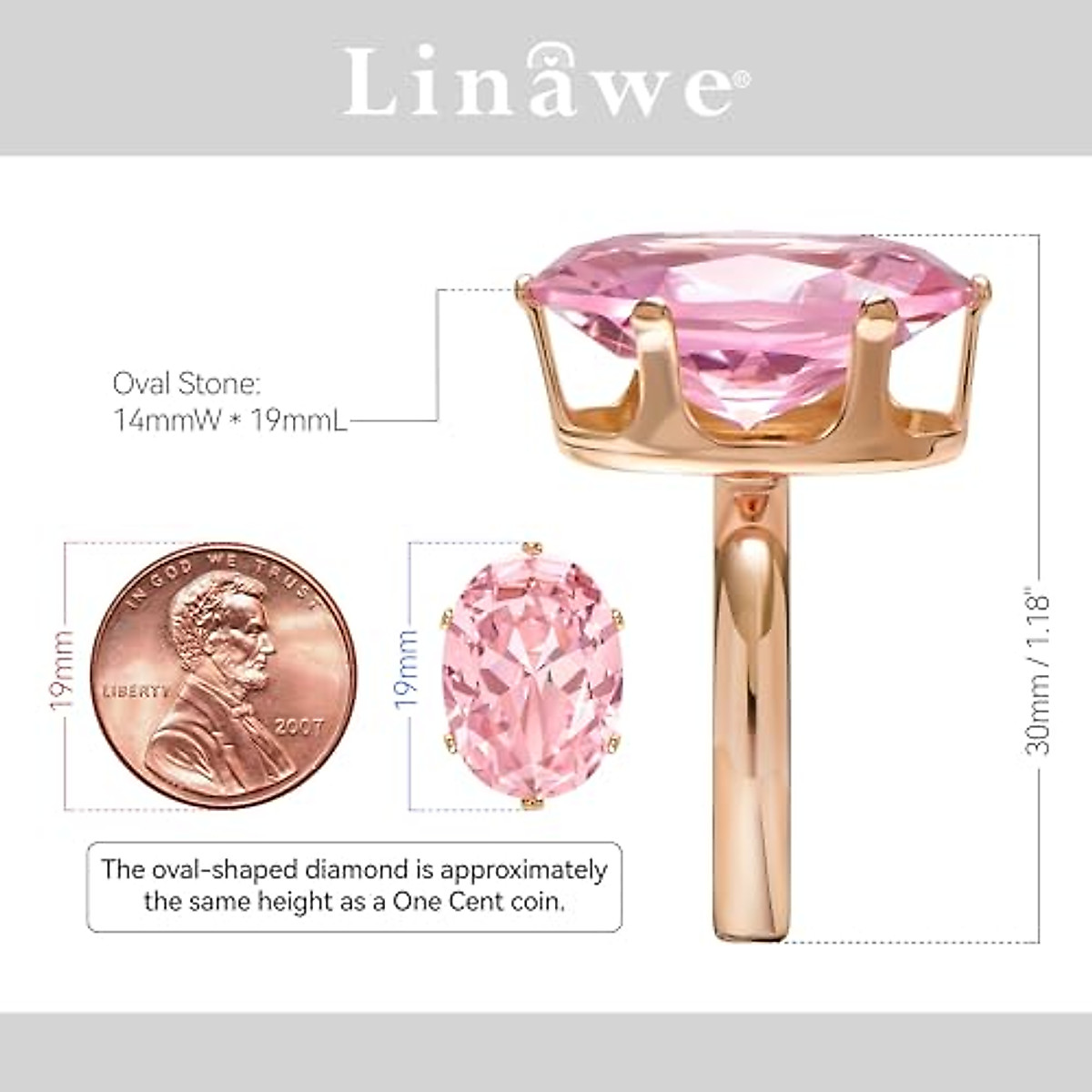Linawe Rose Quartz Morganite Pink Diamond Cubic Zirconia Love Ring for Women, Rose Gold Fake Engagement Wedding Mood Adjustable Ring, Gemstone Rhinestone Costume Jewelry
