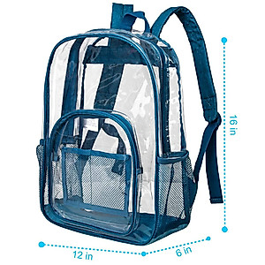 Clear Backpack 12x12x6 Stadium Approved, Transparent Mini Bookbag, Small Heavy Duty See Through Small Bag - Blue