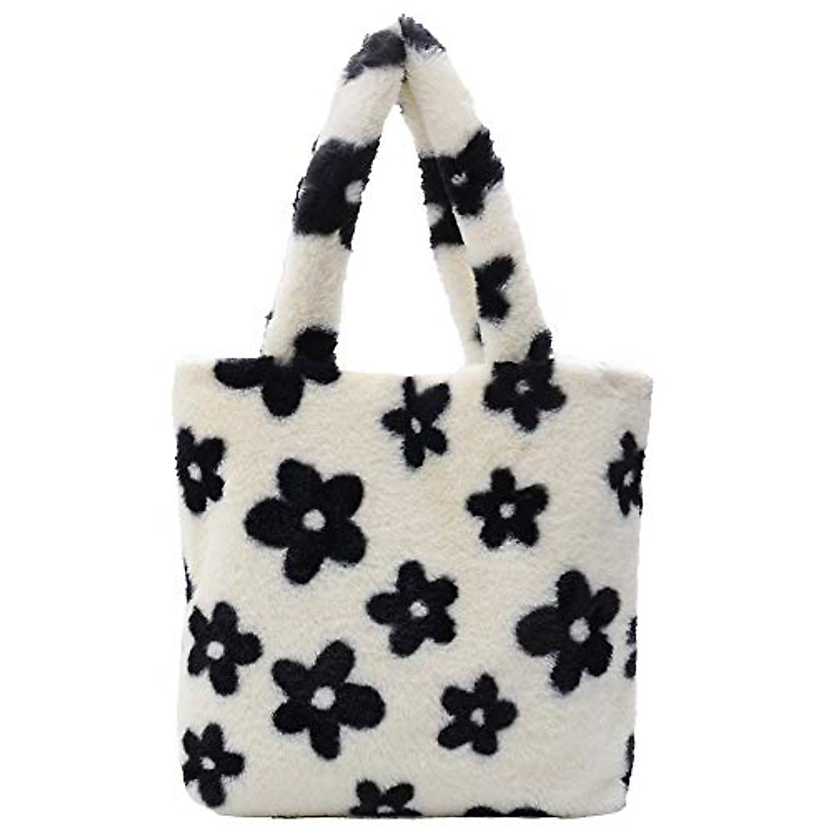 Plush Underarm Bag, Ladies Fluffy Shoulder Bag, Women Furry Flower Tote Bag Y2K Plush Handbag for Autumn and Winter