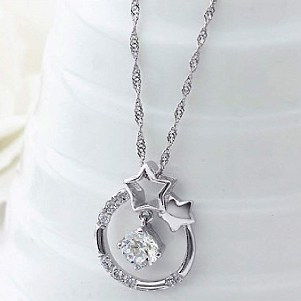 Necklaces Jewelry, Fashion Elegant Retro Silver Plated Round Cubic Zirconia Pendant Hollo Necklace Chain Necklace Gift (Silver)