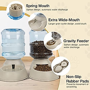 Automatic Dog Cat Feeder and Water Dispenser Set, Gravity Pet Feeding Station and Water Bowl Dispenser for Small Medium Large Pet Puppy Kitten Rabbit Bunny, 3.8L Large Capacity(Marble)