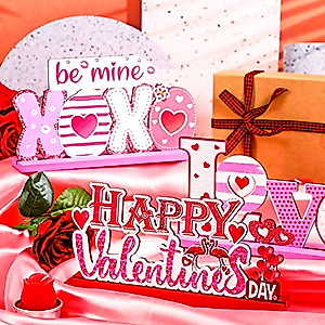 3 Valentine's Table Decoration Signs Be Mine Sign Love Happy Valentine Table Centerpiece Flamingo Wooden Party Decorations for Holiday Valentine's Dinner Party Coffee