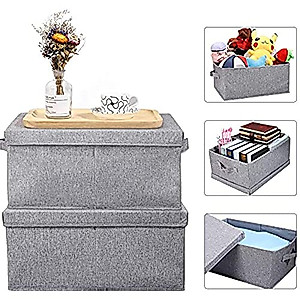 Linen Collapsible Storage Box with lid, 2-Pack, Storage Box with Carrying Handle and Study Thick Cardboard, Suitable for Toys, Shoes, Books, Clothes, Nursery, Lights Gray
