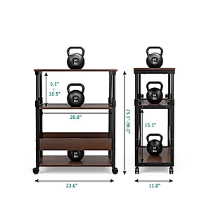 Computer Tower Stand with Wheels, Height Adjustable PC Tower Stand Under Desk, 3 Shelves Rolling Printer Cart for Home Office, Walnut