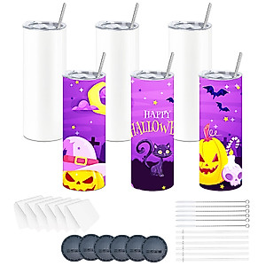 VEVELU 6 Pack Sublimation Tumblers 20 oz Skinny Straight - Stainless Steel 20 oz Sublimation Blank with Lids and Double Straws, Wall Insulated White Cups for Heat Press