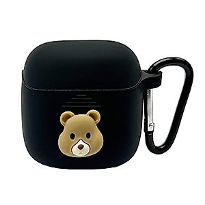Cartoon Kawaii Case for JBL Tune 220/225 TWS Earbuds, Seadream Portable 3D Cute Bear Animal Cartoon Silicone Scratch Shock Resistant Protective Cover with Carabiner (Bear)