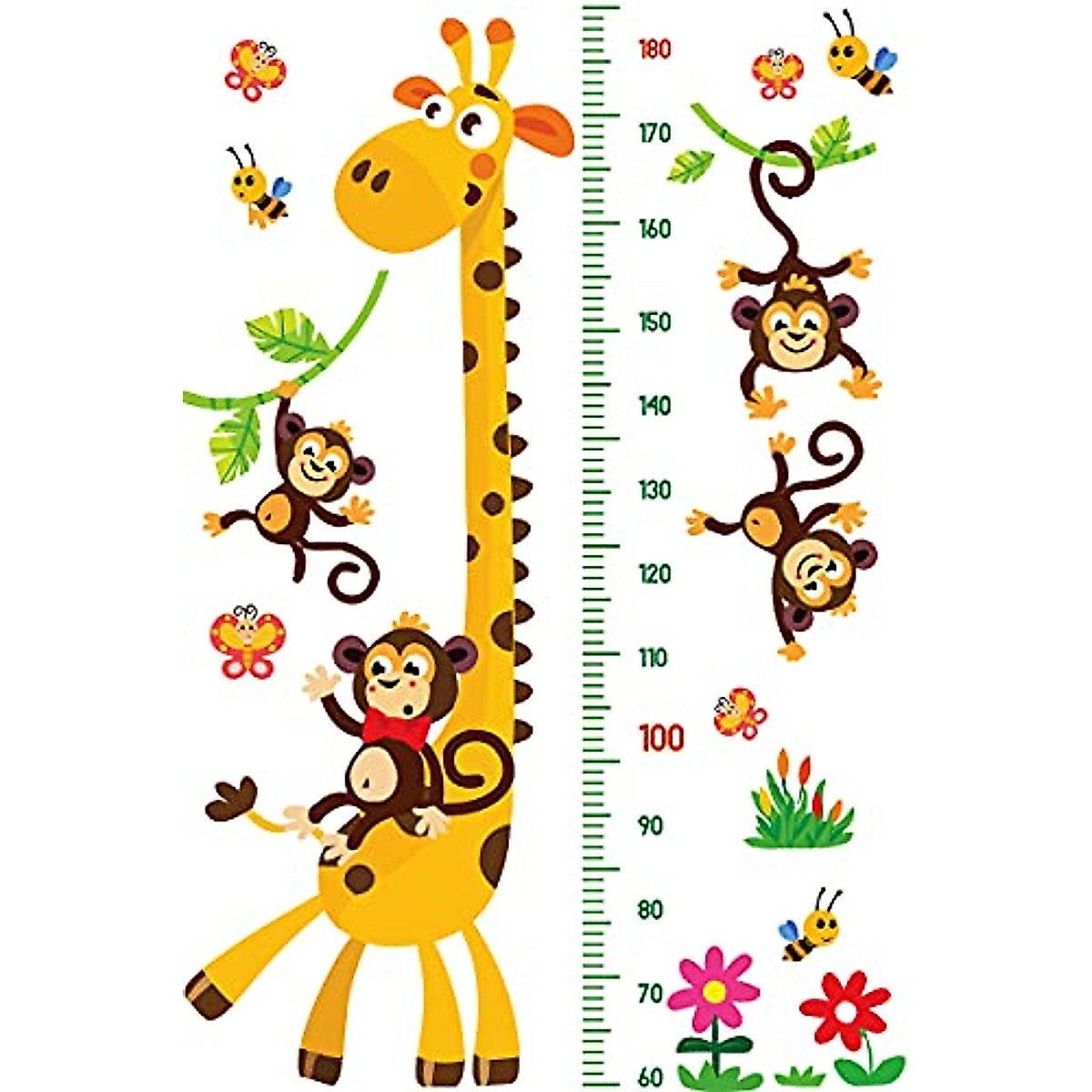 DEKOSH Giraffe & Monkeys Kids Height Wall Chart | Peel & Stick Nursery Wall Decals for Baby Bedroom, Toddler Playroom