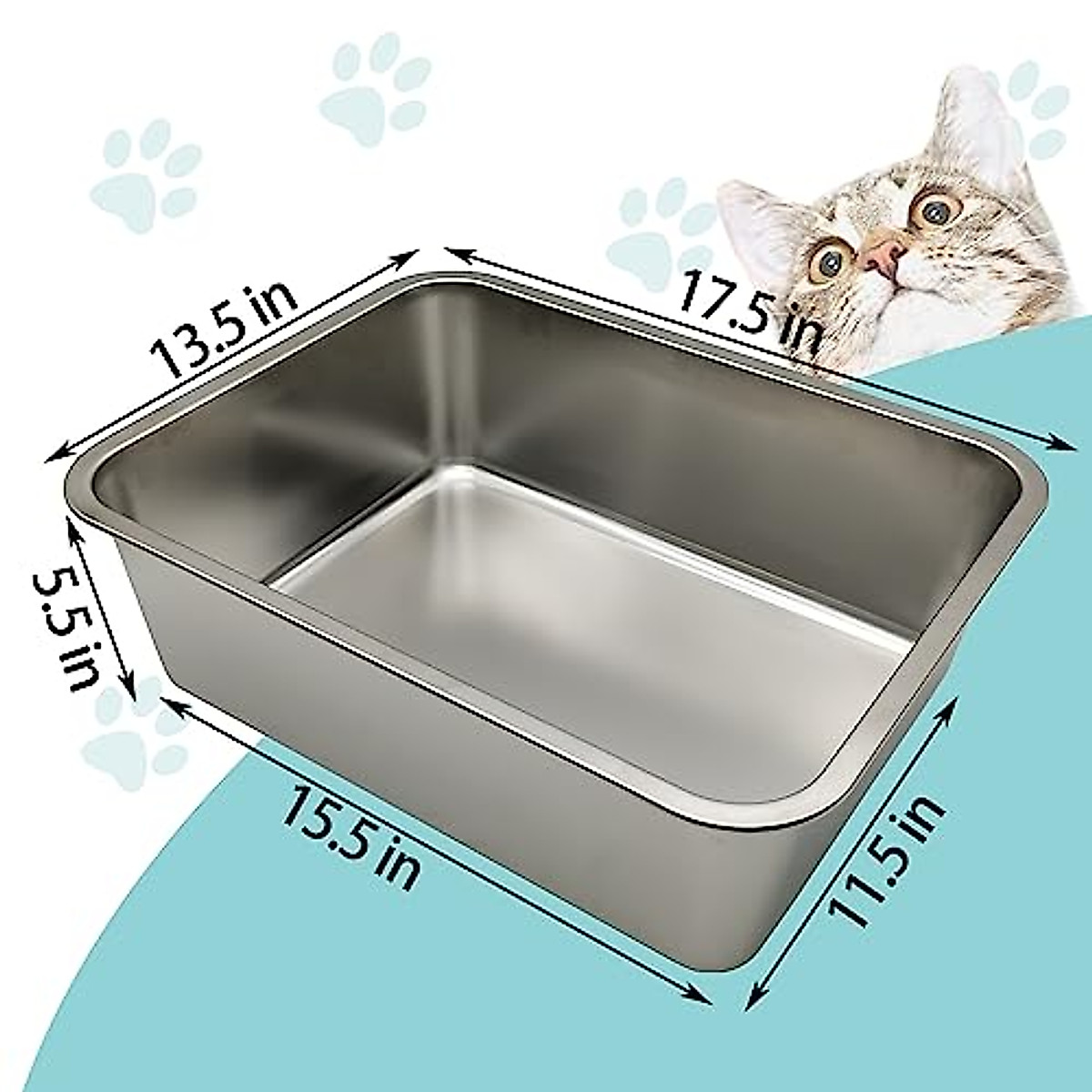 Hamiledyi Stainless Steel Cat Litter Box 3PCS, 17.7" X 13.8" X 5.9" Pet Metal Litter Box, Easy to Clean, No Odor Small Pet Toilet for Cat Kitties Rabbits Hedgehog (3PCS, 17.7" X 13.8" X 5.9")