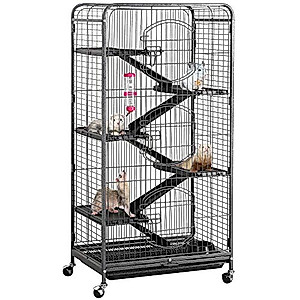 Yaheetech 52-inch Ferret Cage 6 Level Metal Rat Cage with 3 Front Doors/Feeder/Wheels Small Animal Cage for Ferret/Chinchilla/Bunny/Rabbit/Squirrel, Black