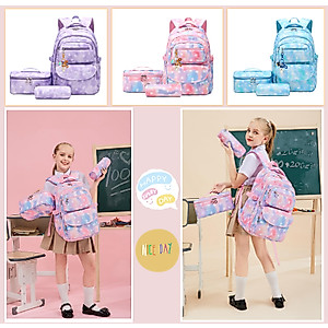 Gradient-Star Backpack and Lunch Bag Set for Girls School Bookbag Box, Lunchbox Combo Girls, Star Print