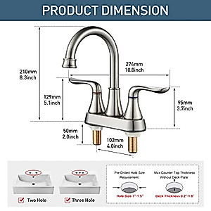 Bathroom Sink Faucet GENBONS 4 Inch 2 Handle Centerset Bathroom Faucet Brushed Nickel Bath Sink Faucet with Pop-up Drain Stopper and Supply Hose, Bathroom Faucets California Compliant