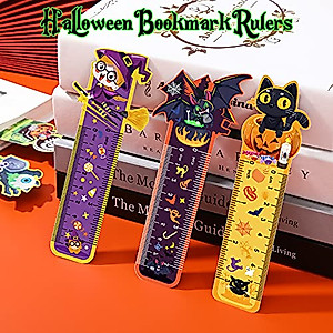 108 Pieces Halloween Bookmark Rulers for Kids Students Ghost Pumpkin Cartoon Animal Halloween Theme Pattern Prints Page Markers for Trick or Treat Prizes Classroom Rewards Holiday Party Decorations