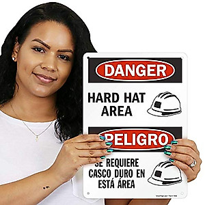 SmartSign - S-2115-PL-14 "Danger - Hard Hat Area" Bilingual Sign | 10" x 14" Plastic