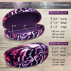 Large Hard Sunglasses Case | Glasses case holder with Drawstring pouch and cleaning Cloth | Eyeglass Case Hard Shell for Large Sunglasses Frames (AS413 Purple Damask)