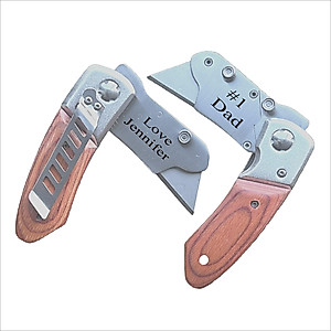 Personalized Utility Box Knife with Clip, Custom Engraved Pocket Knife Box Knives Wood Handle- Engraved from USA.