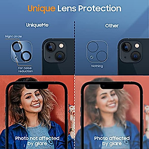 UniqueMe [3 Pack for iPhone 14 / iPhone 14 Plus Camera Lens Protector, [Not for iPhone 14 Pro/iPhone 14 Pro Max] Tempered Glass [Case Friendly][Scratch-Resistant][Night Shooting Mode]-Black
