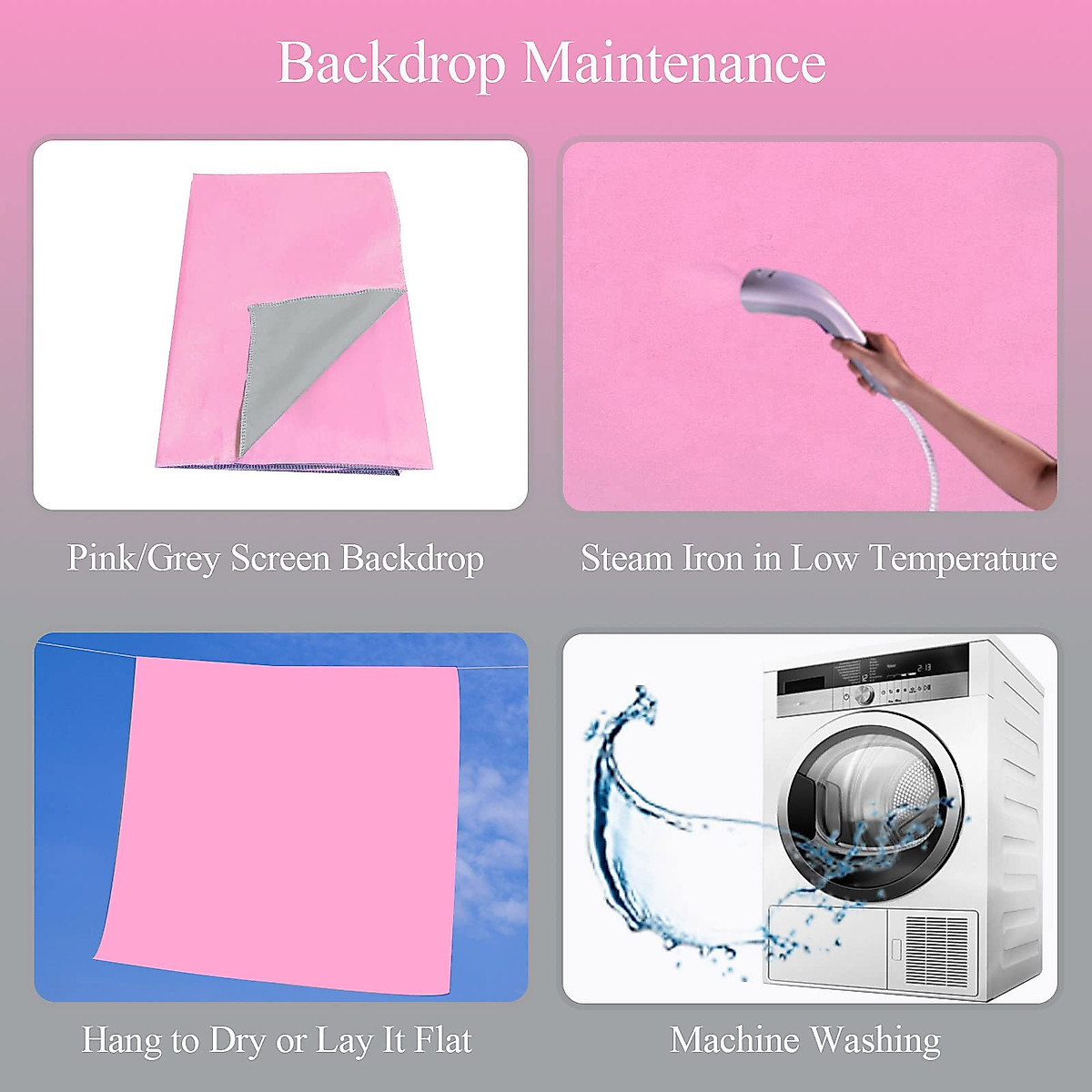 KUKUSOUL 5x7ft Polyester Pink Photo Backdrop Grey Backdrop for Photography 2-in-1 Curtain Backdrop Reversible Background for Photography KUSKX001