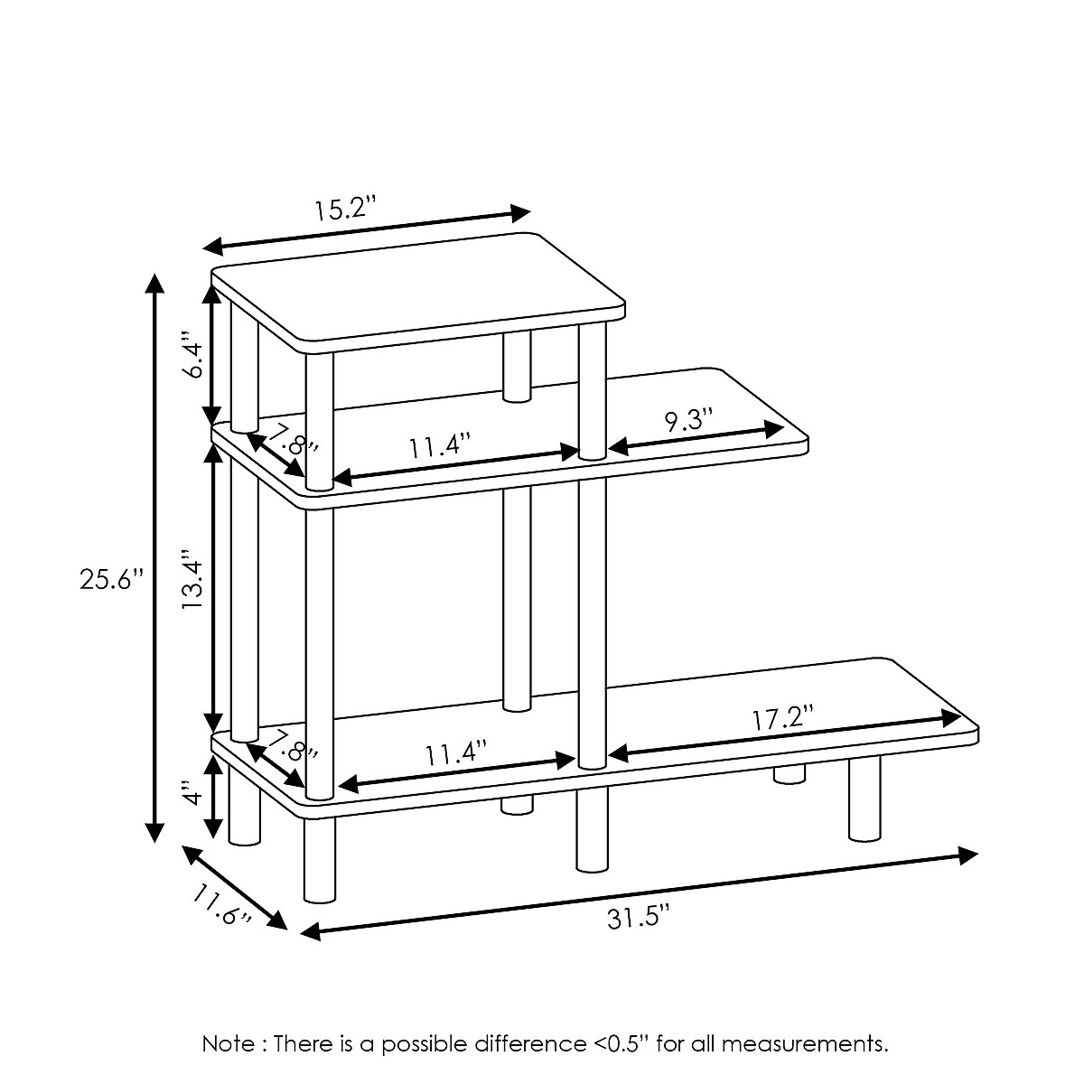 Furinno Turn-N-Tube 3-Tier Sofa Side Table, Espresso/Black, 31.5 in x 11.61 in x 25.63 in