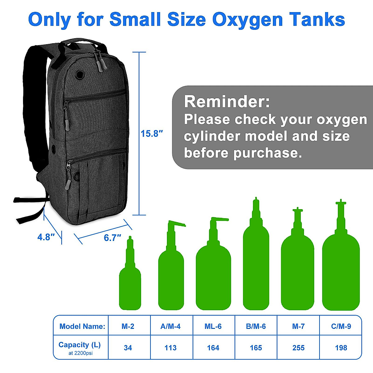 iGuerburn Oxygen Tank Backpack for Small Size M2, A/M4, ML6, B/M6, M7, C/M9, Portable Oxygen Backpack O2 Tank Holder Carrier (Not for D Tanks) - Black